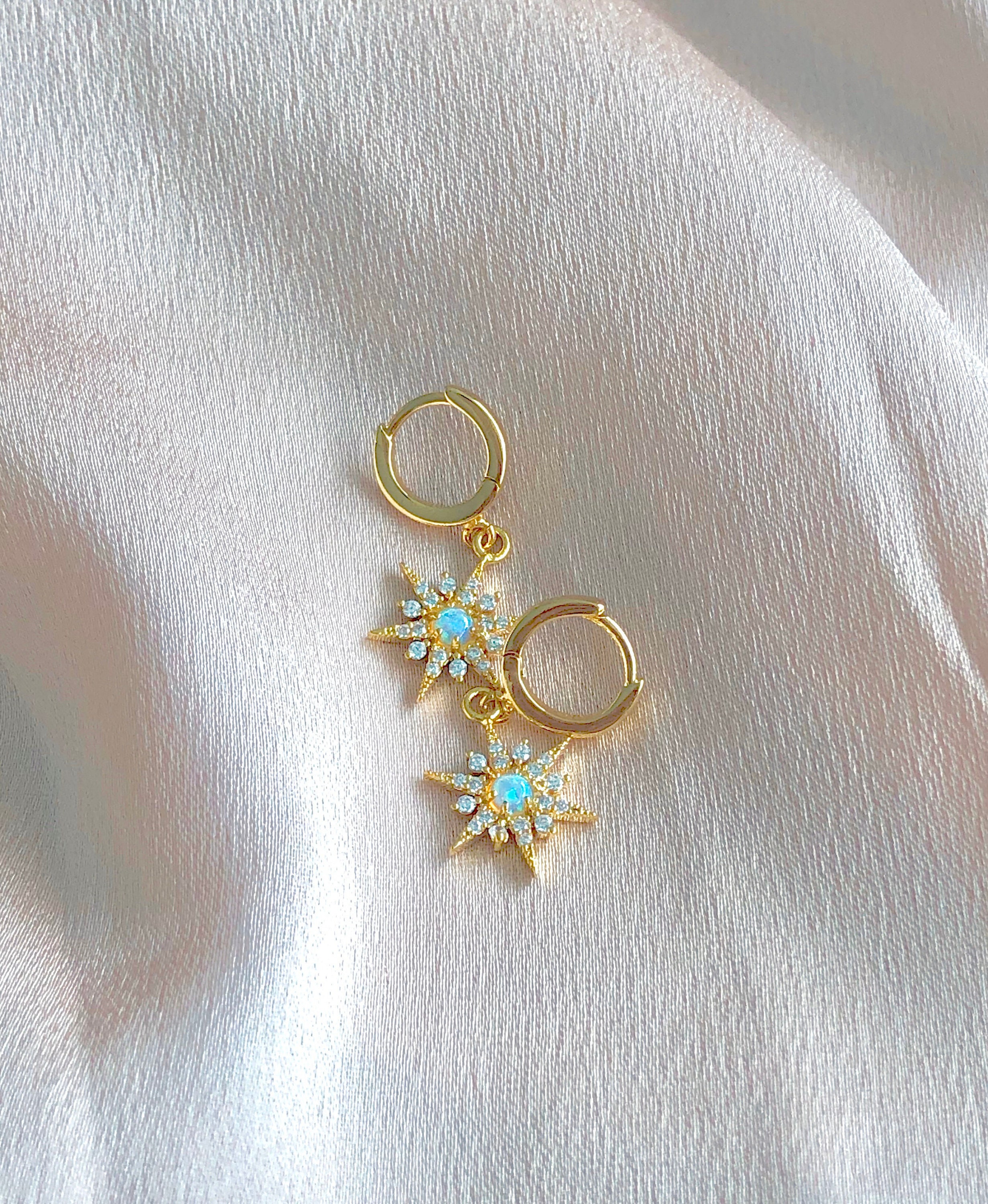 Opal Star Huggies Gold Huggies Tiny Hoop Earrings Dainty - Etsy