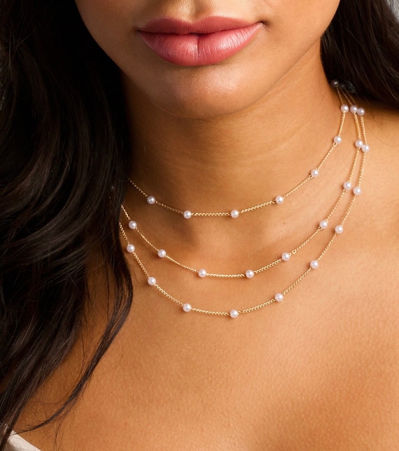 14k Gold Pearl Necklace Layering Pearl Necklace Freshwater Pearl Necklace Tiny Pearl Necklace White Pearls Necklace Pearl Necklace Etsy