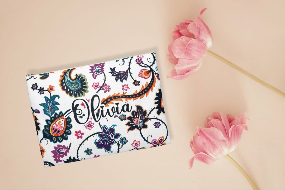 Floral Paisley Design Custom Pouch, Cute Personalized Pouch, Custom ...
