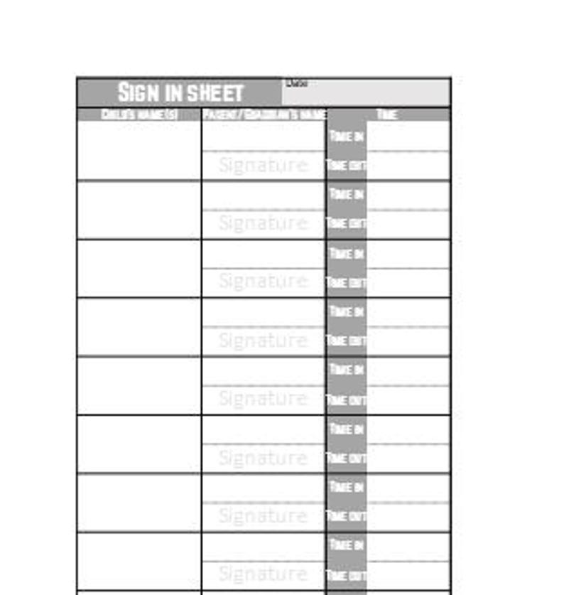 Child Care Sign-in Sheet 4x6 - Etsy