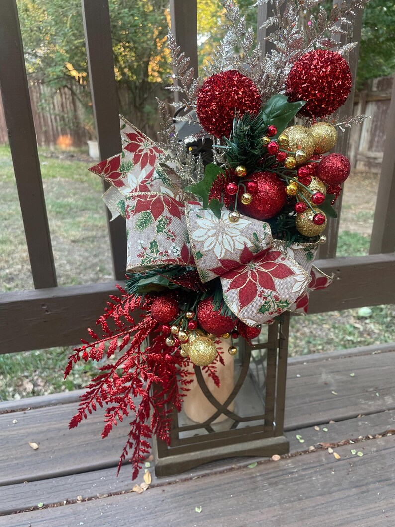 Poinsettia Christmas Lantern Swag: Red & Gold Ornament Decor - Etsy