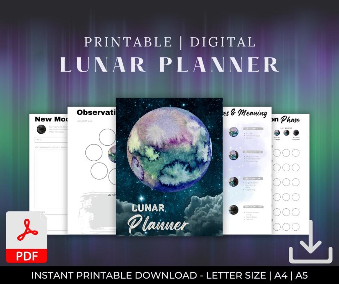 Printable Lunar Planner Moon Phase Worksheets Digital Goodnotes Moon ...