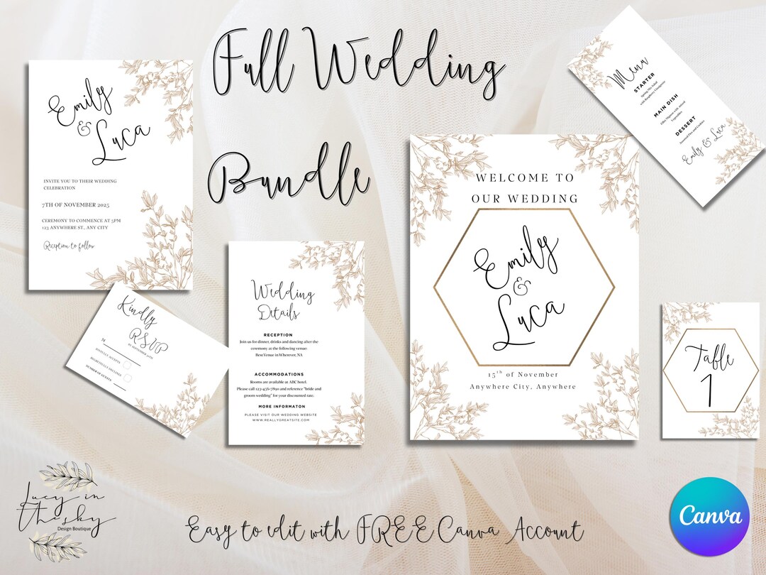 Mocha Mousse Wedding Invitation Bundle | Neutral Boho Editable Template ...