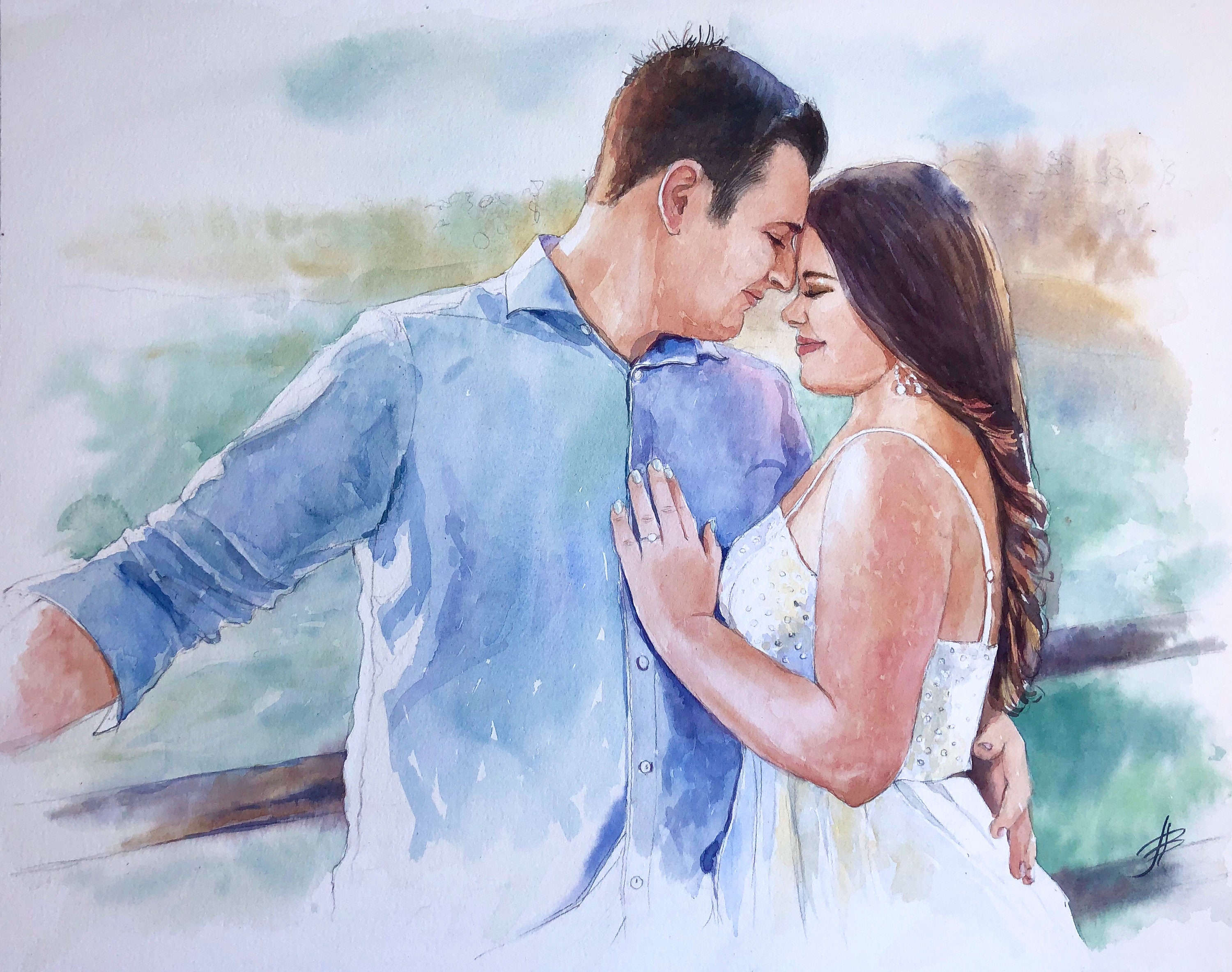 Watercolor Painting couple portrait Hand-Painted Custom Watercolor ...