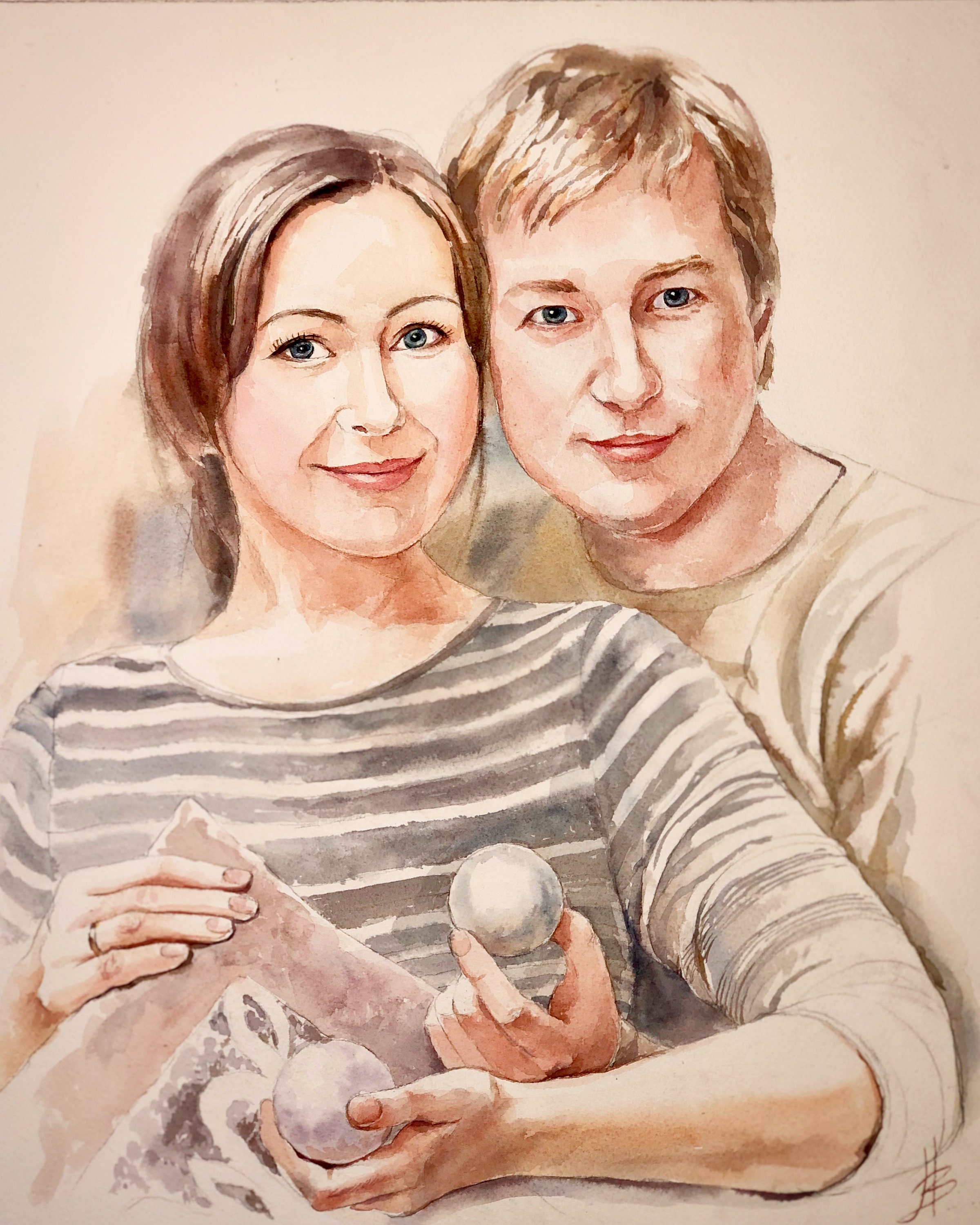 100% Hand Painted Portrait, Custom Watercolor Portrait, Custom Portrait ...