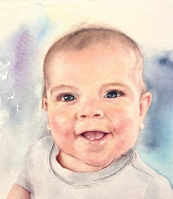 Commission Baby Portrait Child Watercolor Portrait Custom - Etsy