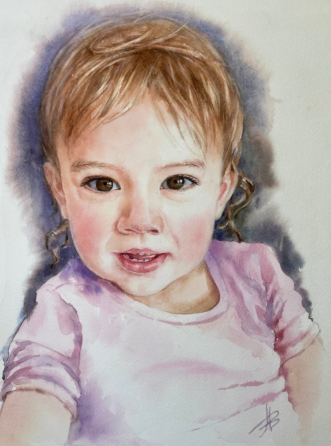 Fathers Day Gift Realistic Kid Portrait Watercolor Hand Painted Child ...