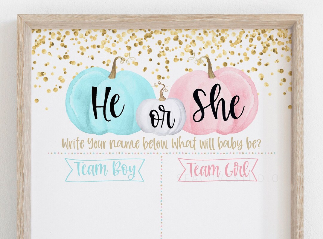 Pumpkin He or She What Will Baby Be Sign, Pumpkin Gender Reveal Party ...