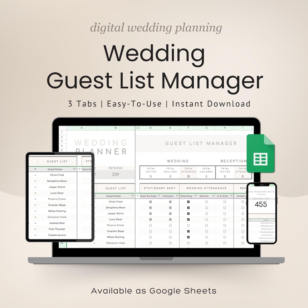 Wedding Guest List Manager Wedding Guest List Template Wedding Planner ...