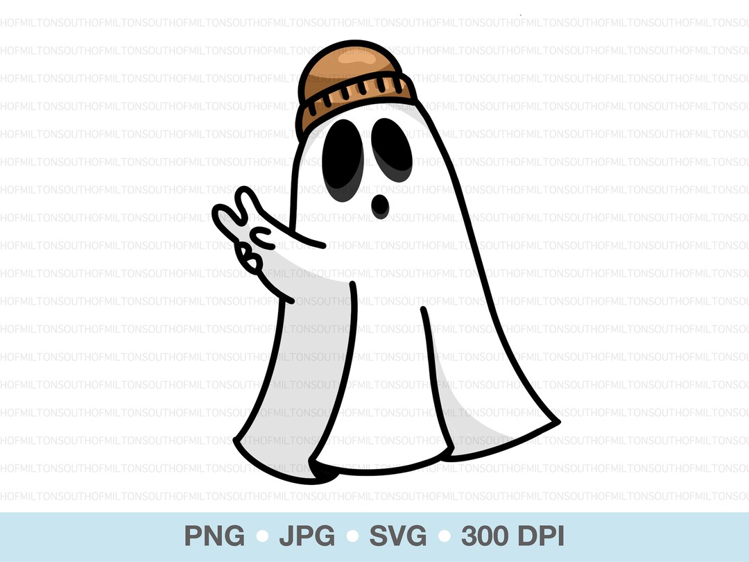 Cute Ghost Clipart Peace Ghost With Beanie Fall Clipart - Etsy