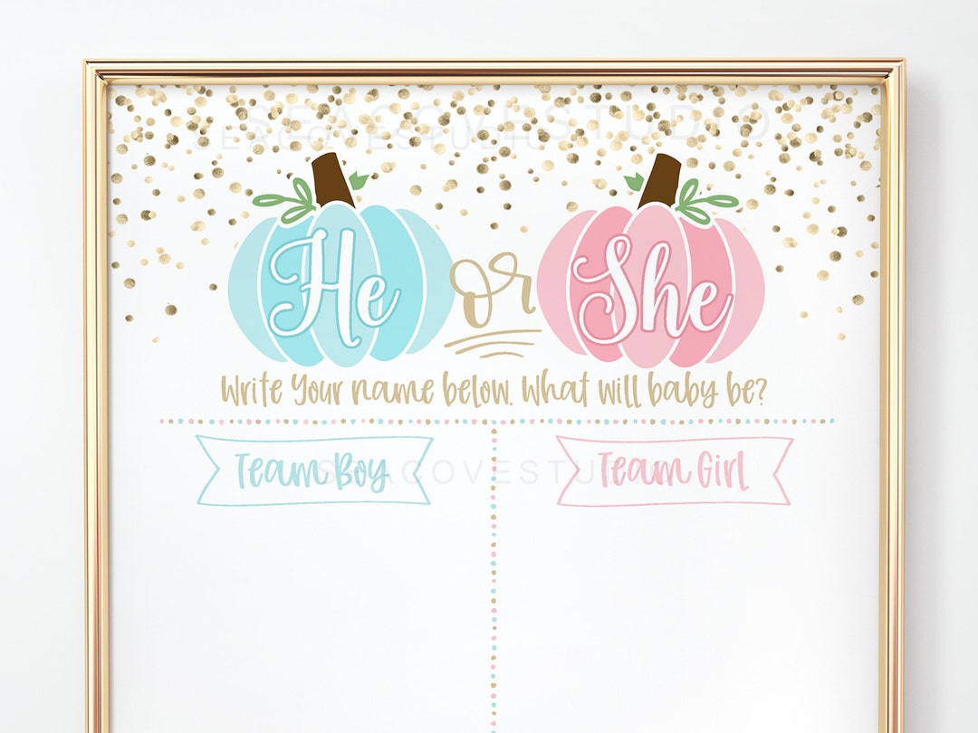Pumpkin Gender Guess Board, He or She Sign, Fall Gender Reveal ...