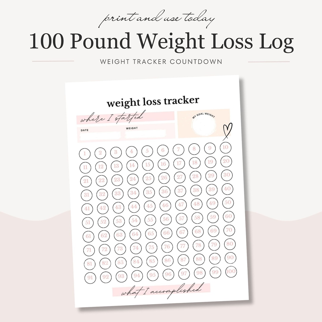 100 Pounds Weight Loss Tracker, Weight Loss Log, Printable Weight Chart ...
