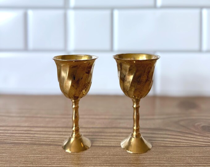 Vintage Engraved Brass Goblets - Set of 2 - Rustic Altar Chalices - Etsy