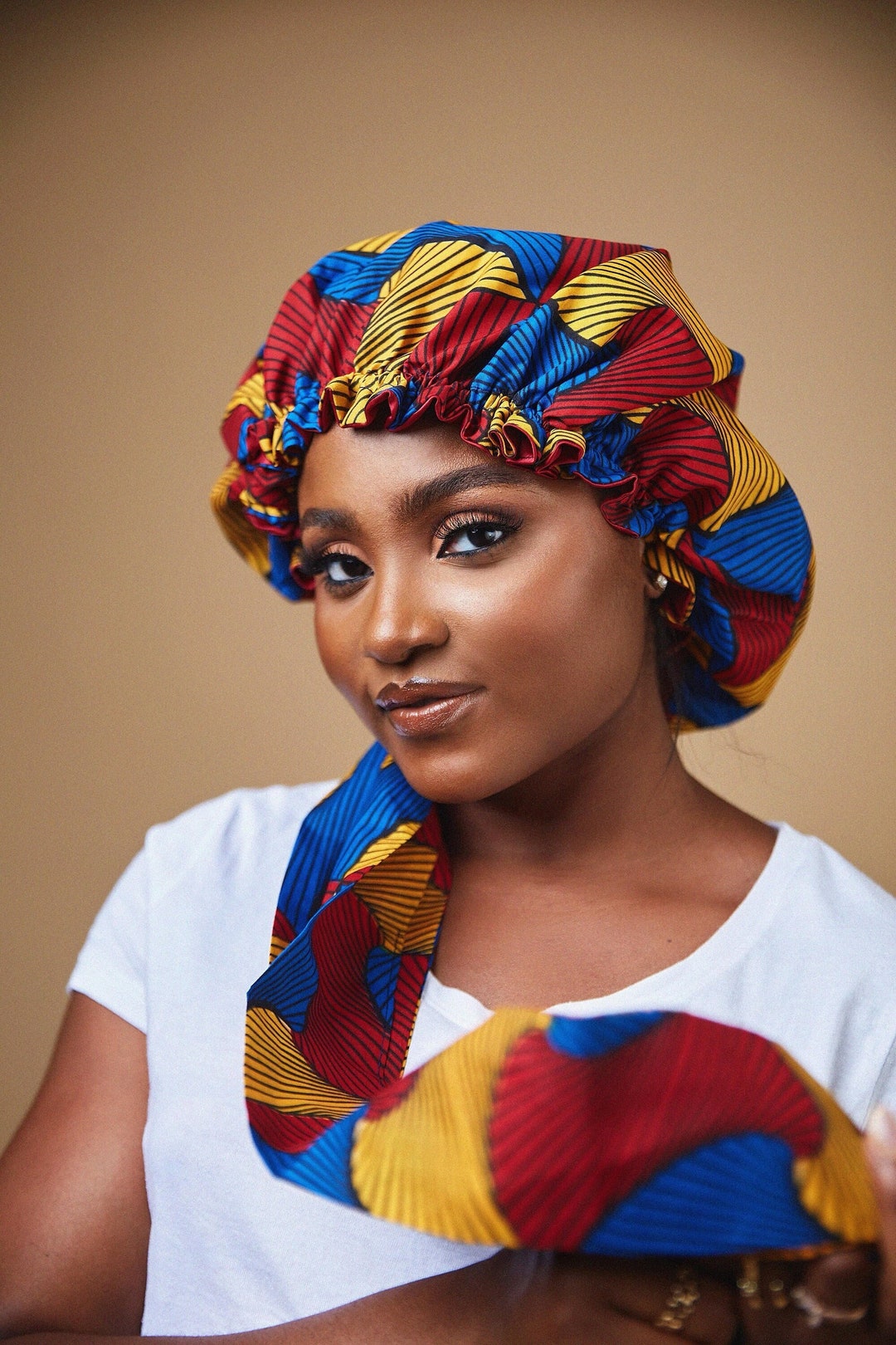 African Print Sleeping Bonnet, Reversible Satin Bonnet, Adult Luxury ...