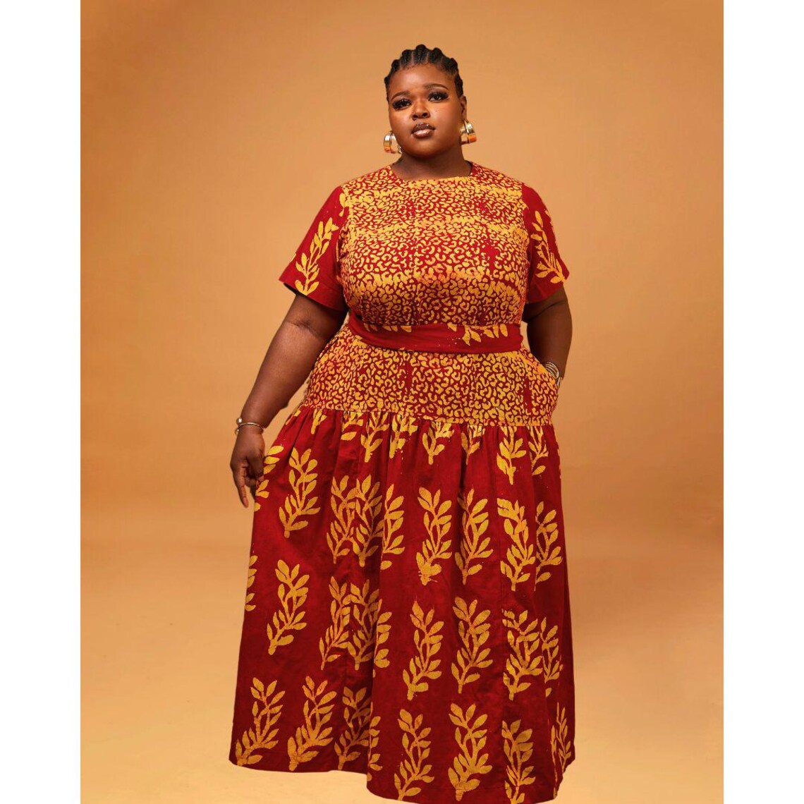 Plus Size African Print Cotton Dress: Hand-dyed Maxi With Pocket and ...