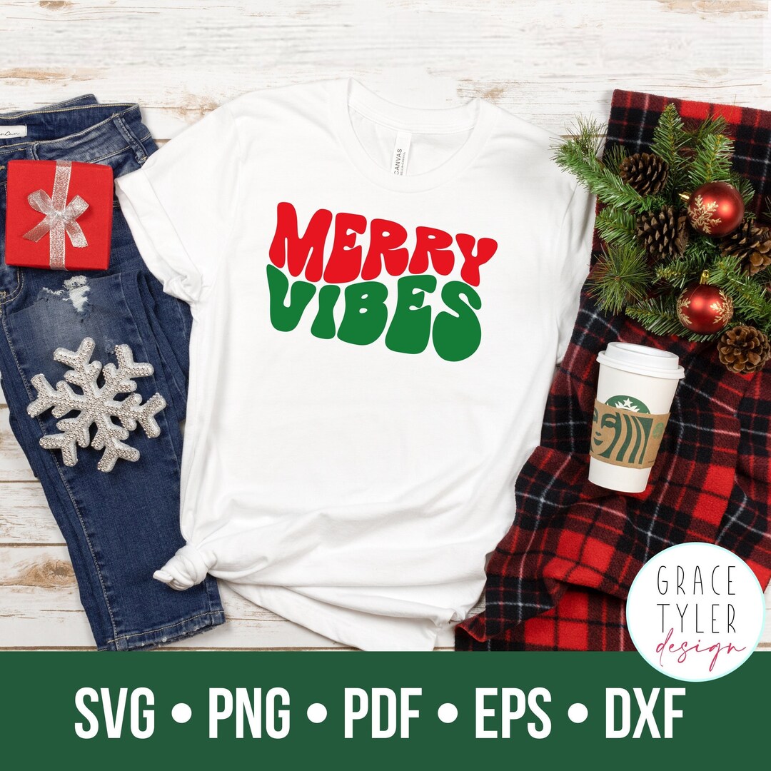 Merry Vibes SVG, Merry Christmas Svg, Merry and Bright Svg, Wavy ...