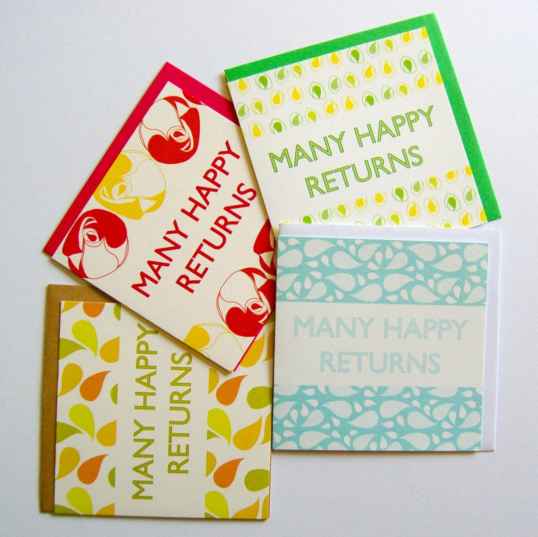 Many Happy Returns Print Greetings Card Pack of 4 Birthday Gift - Etsy