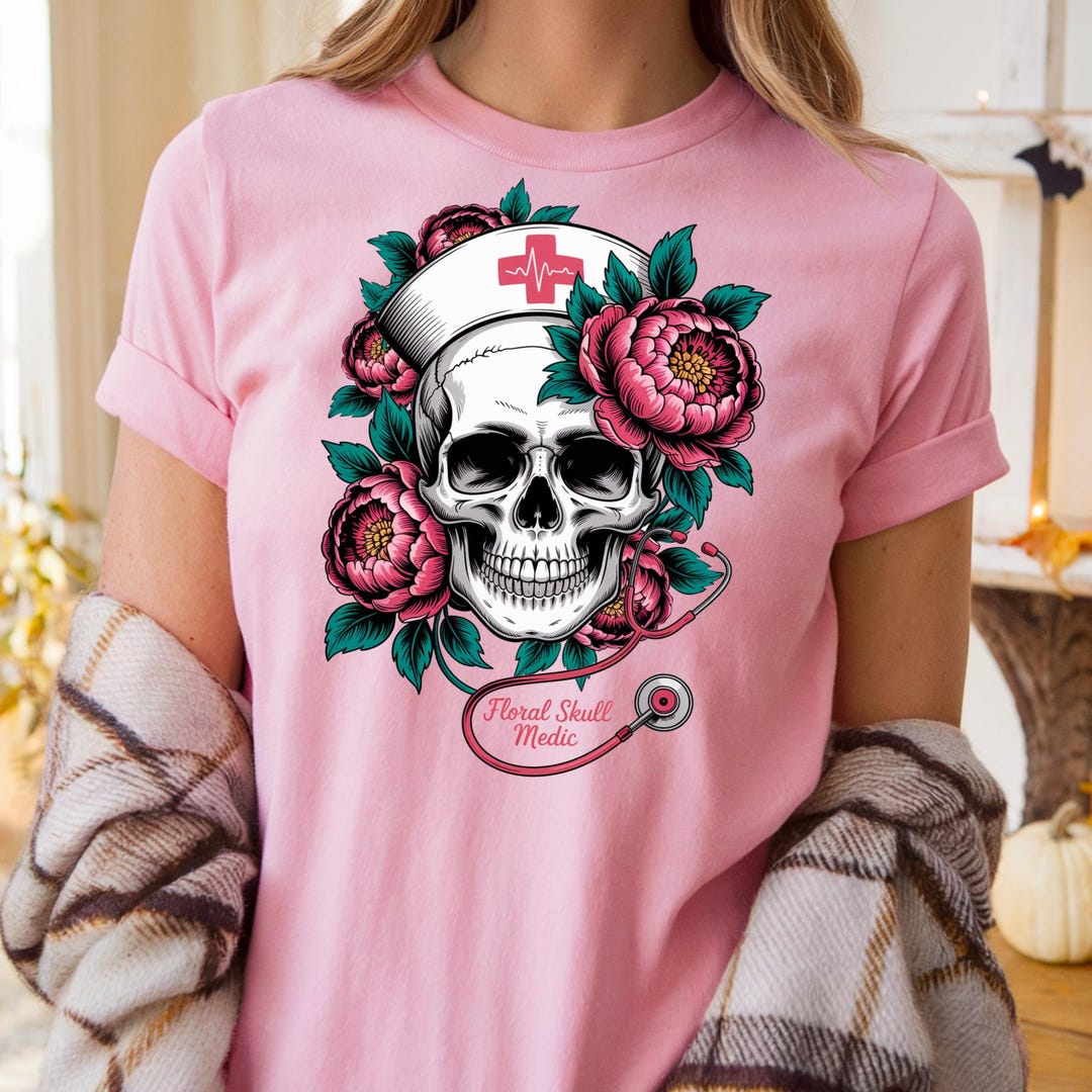 Floral Skull Nurse PNG, Gothic Medic With Roses, Halloween Medical ...