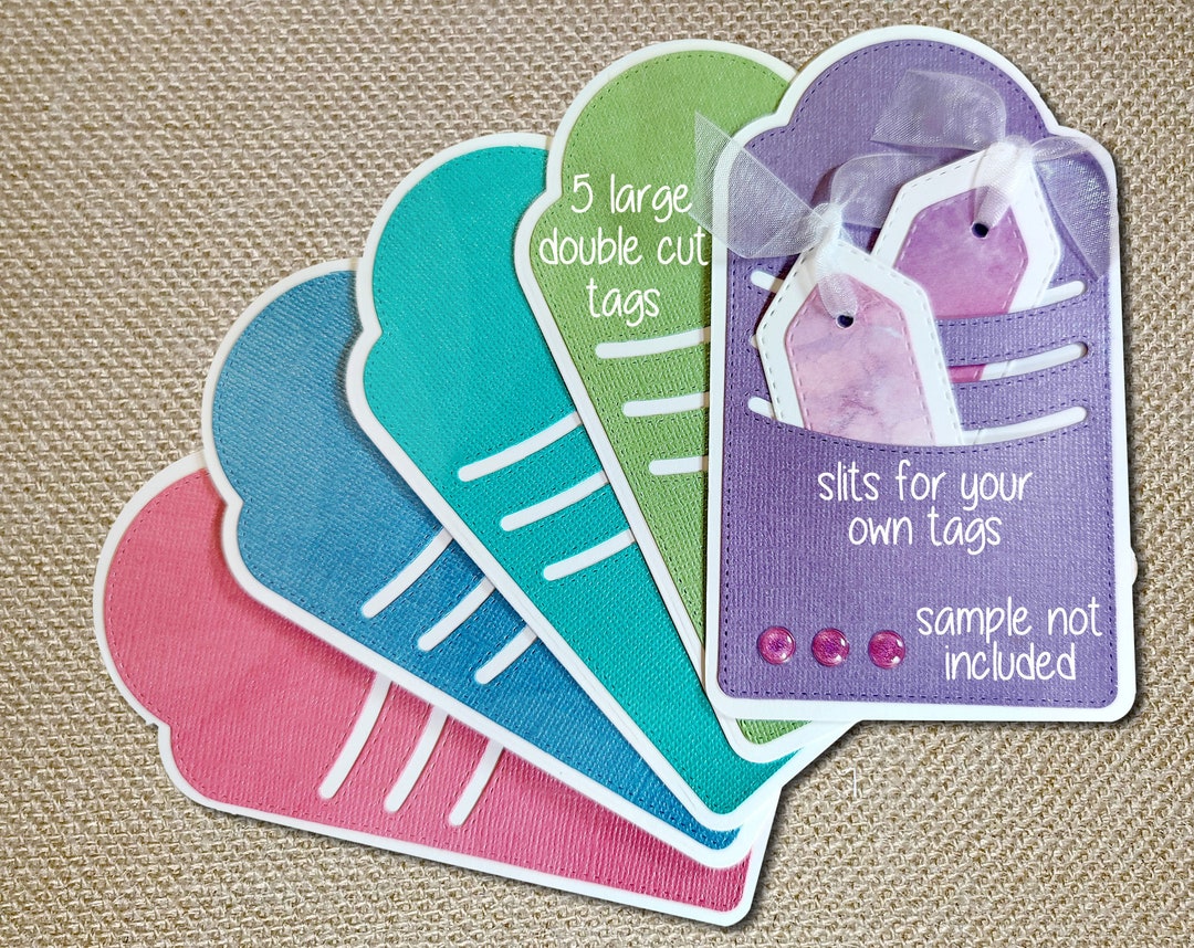 5 Large Double Die Cut Tags With Slits Shimmery Cardstock ...