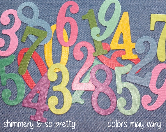 20 Die Cut Numbers Numerals Shimmery Bright Colors White | Etsy