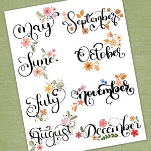 Months, Month Names, Calendar, Fancy, Word Art, Printable, Print & Cut ...