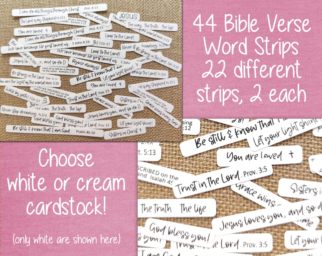 44 Christian Printed and Pre-cut Sentiment Strips Bible Verses White or ...