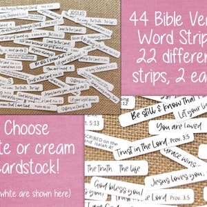 44 Christian Printed and Pre-cut Sentiment Strips Bible Verses White or ...