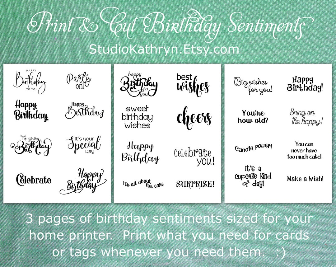 Birthday, Sentiments, Word Art, Printable, Print & Cut, Digital ...