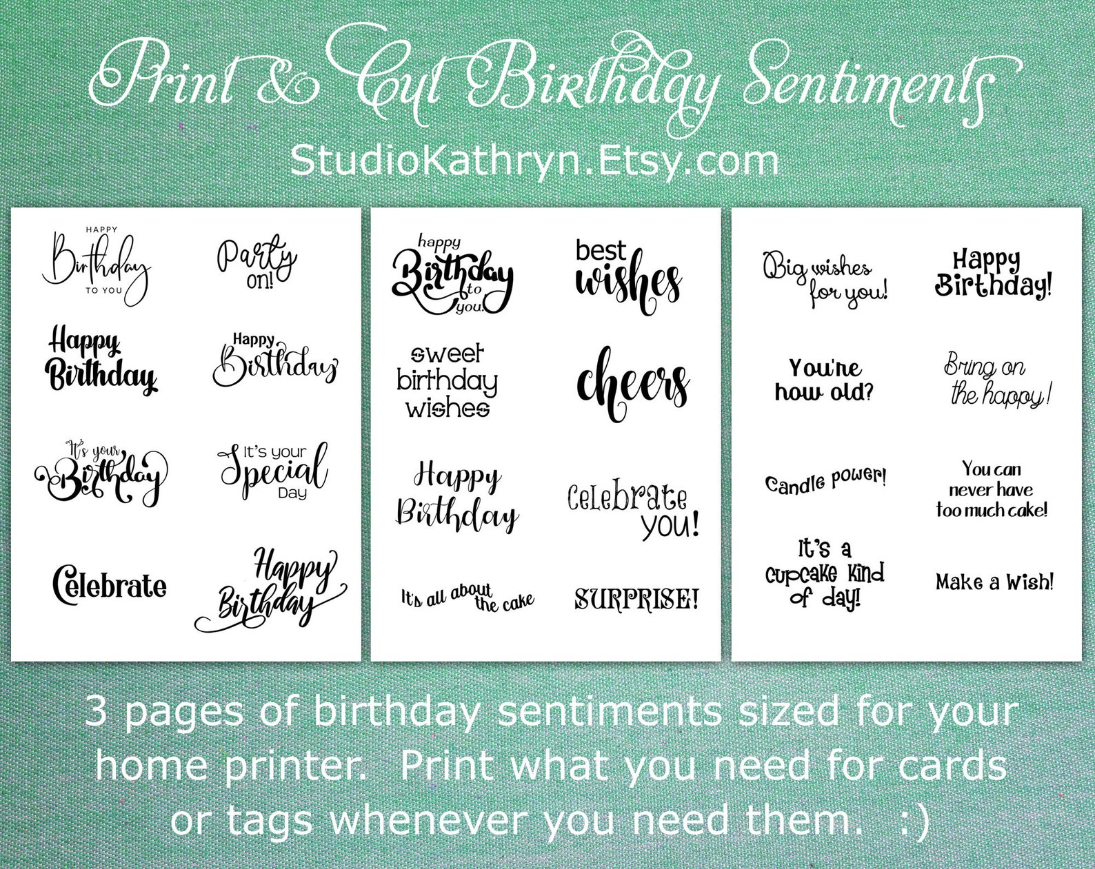 Birthday, Sentiments, Word Art, Printable, Print & Cut, Digital ...