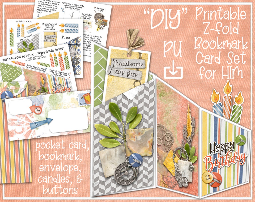Handmade Card, for Him, Digital Download, Printable, Card Kit, Fancy ...