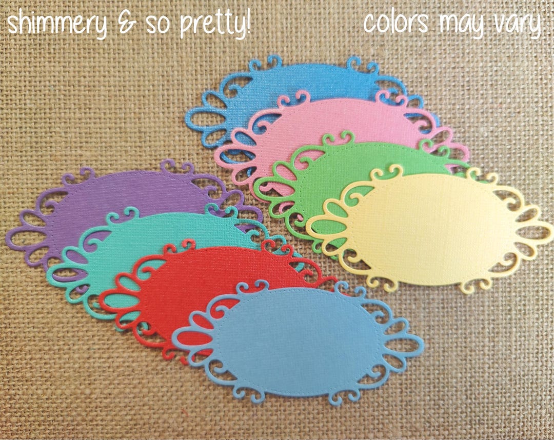 8 Fancy Die Cut Oval Labels Shimmery Bright Colors Cardstock ...