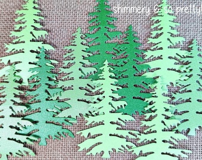 10 Die Cut Trees Shimmery Green White Cardstock Embellishments - Etsy