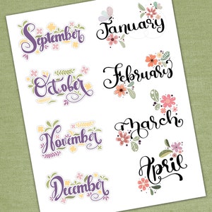 Months, Month Names, Calendar, Fancy, Word Art, Printable, Print & Cut ...