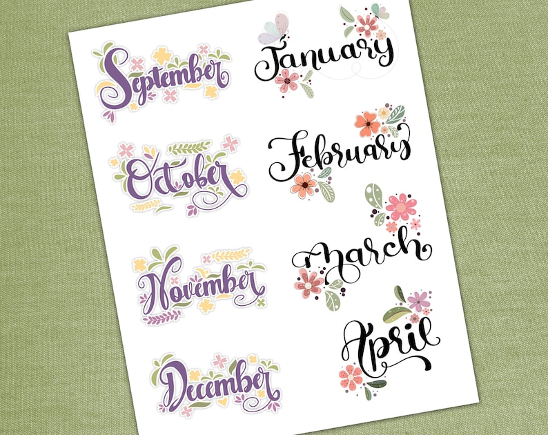 Months, Month Names, Calendar, Fancy, Word Art, Printable, Print & Cut ...