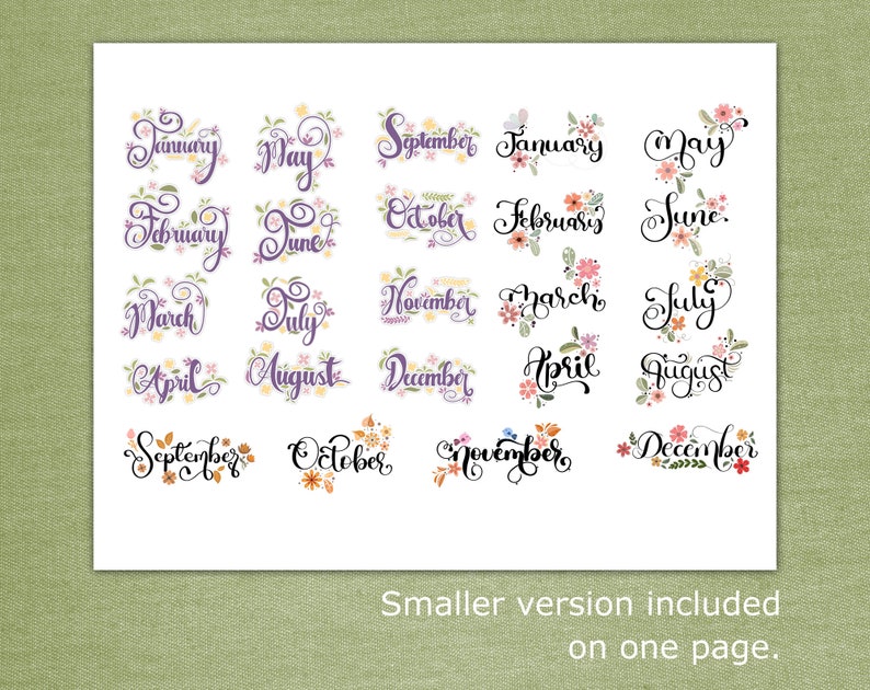Months, Month Names, Calendar, Fancy, Word Art, Printable, Print & Cut ...