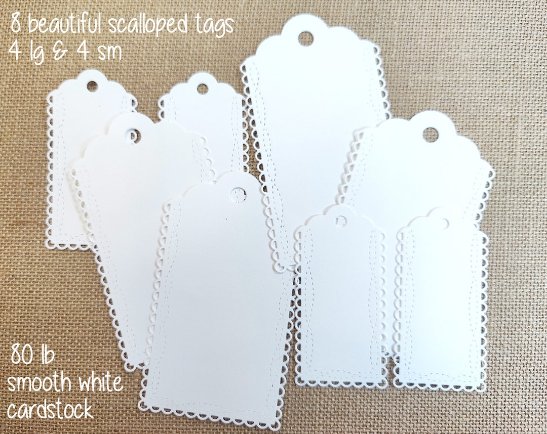 8 Bright White Die Cut Tags With Faux Stitching and Open Scallops, 2 ...