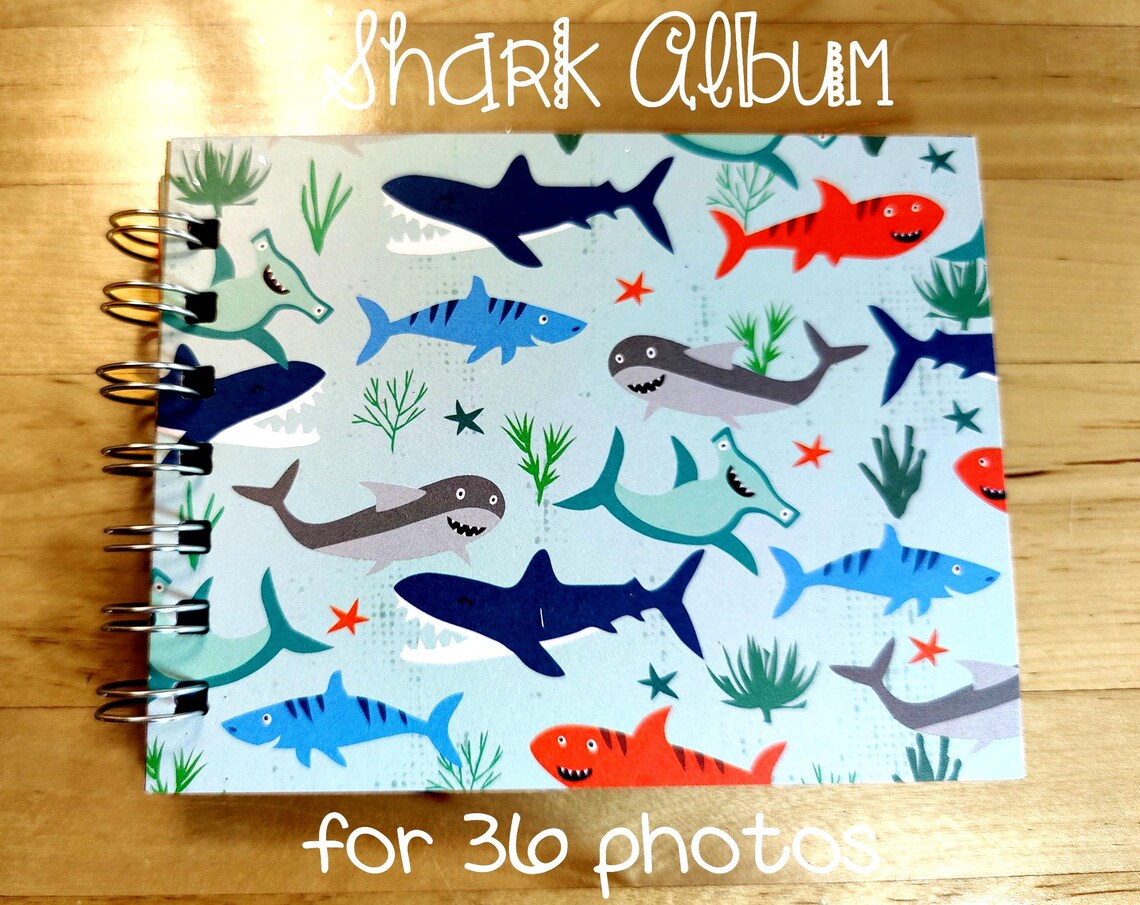 Boy Sharks Mini Album Scrapbook 4.25” X 5.5” 36 Photos Flip-out Pages ...