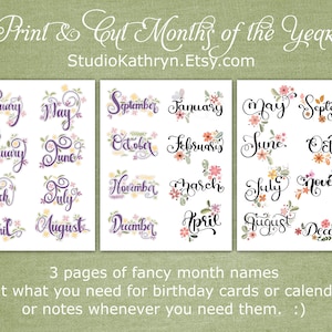 Months, Month Names, Calendar, Fancy, Word Art, Printable, Print & Cut ...