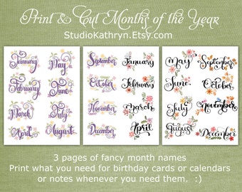 Month Names Clip Art - Etsy
