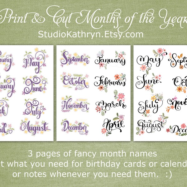 Printable Month Name - Etsy