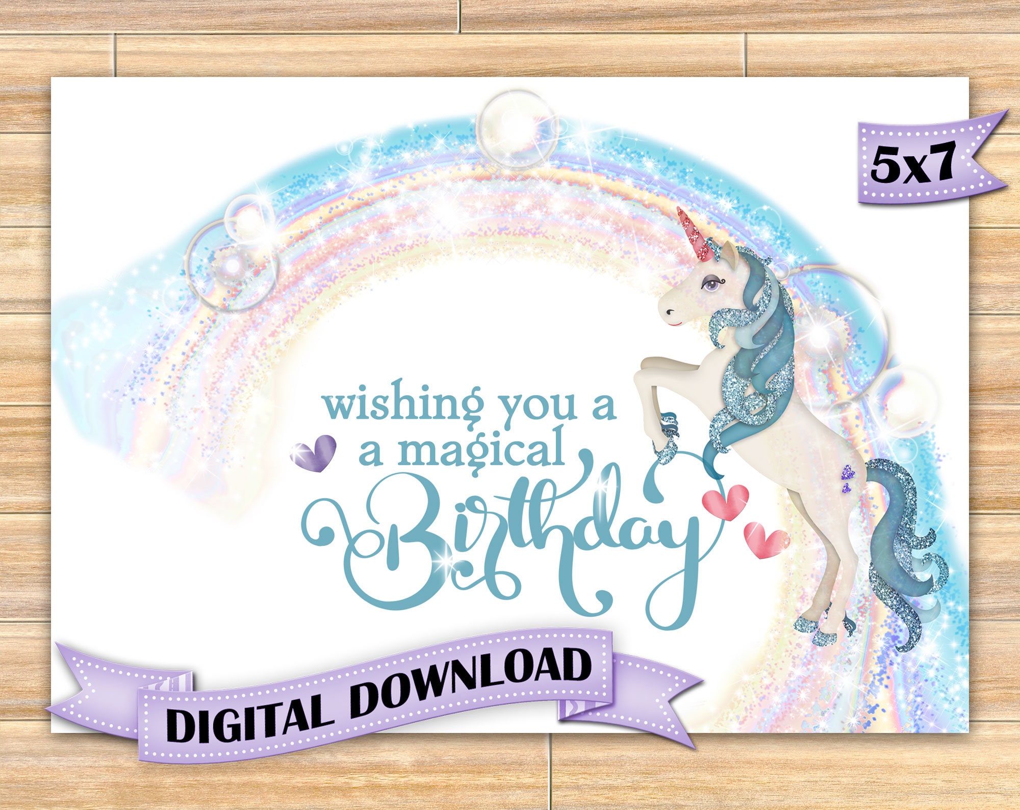 Digital, Birthday, Card, Download, Printable, Unicorn, Girl - Etsy