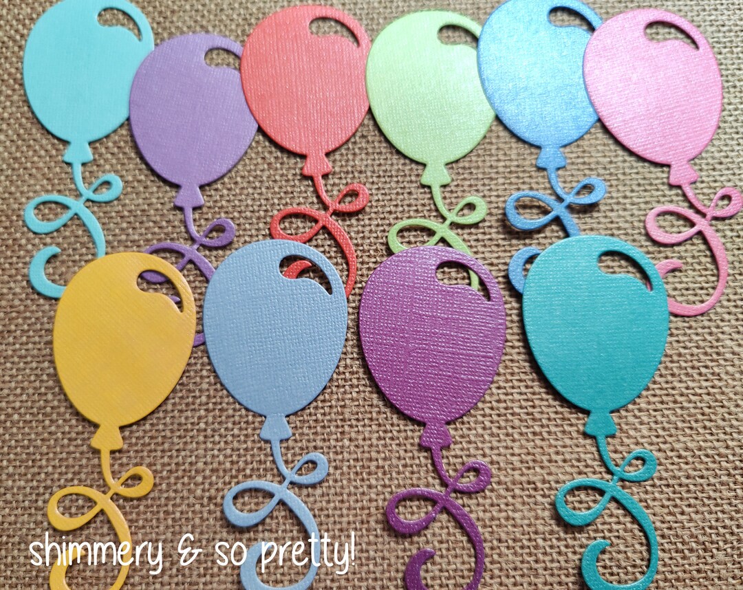 Die Cuts 10 Birthday Balloons Curly Strings Shimmery Bright - Etsy