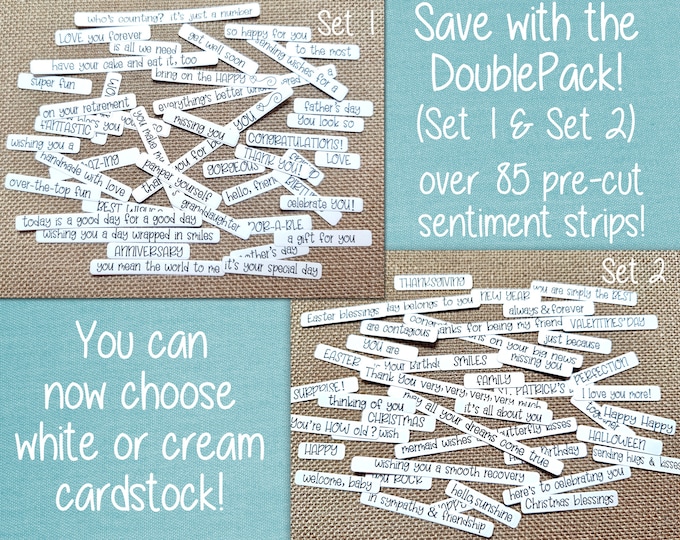 85+ Printed and Pre-cut Sentiment Strips (in Double Pack) White or ...