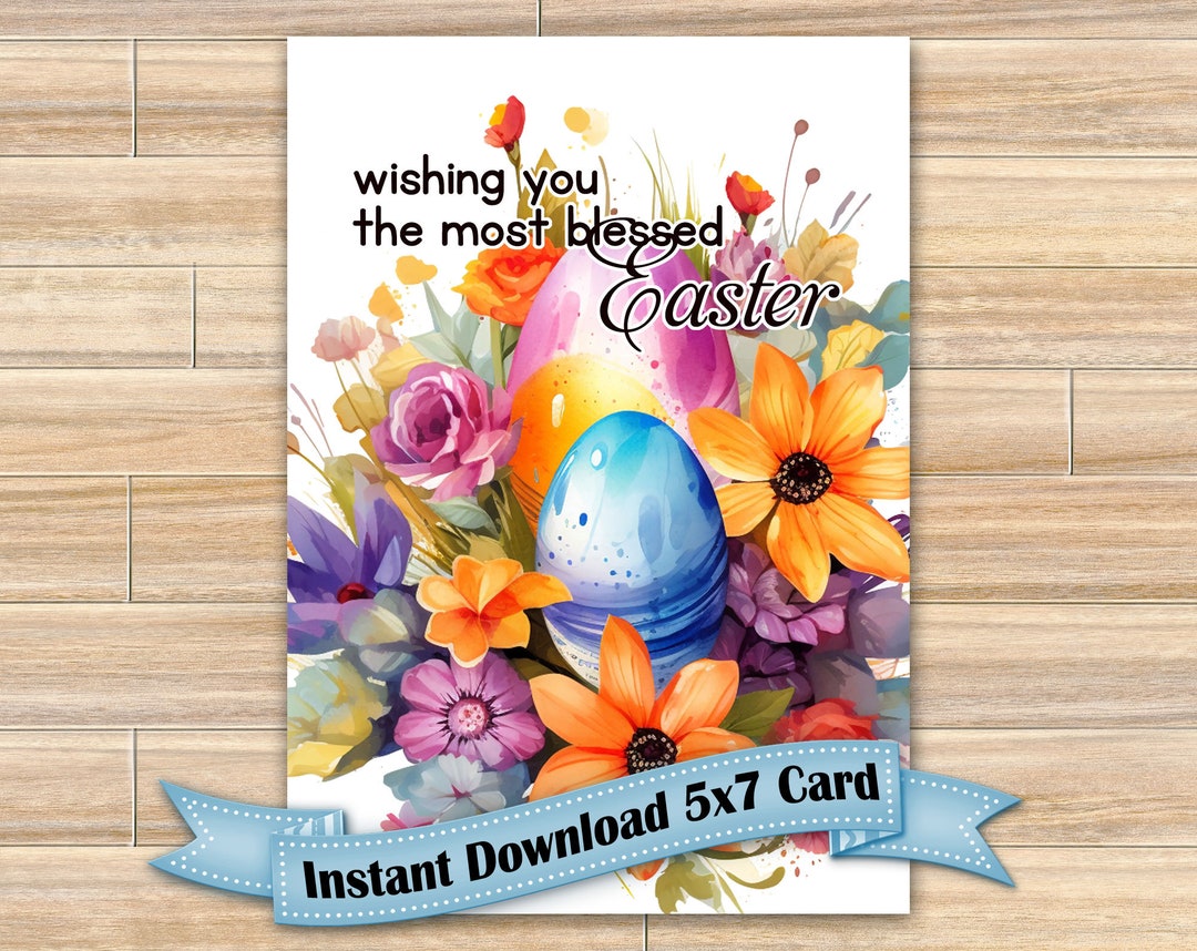 Digital, Easter, Eggs, Flowers, Watercolor, Bright Colors, Card ...