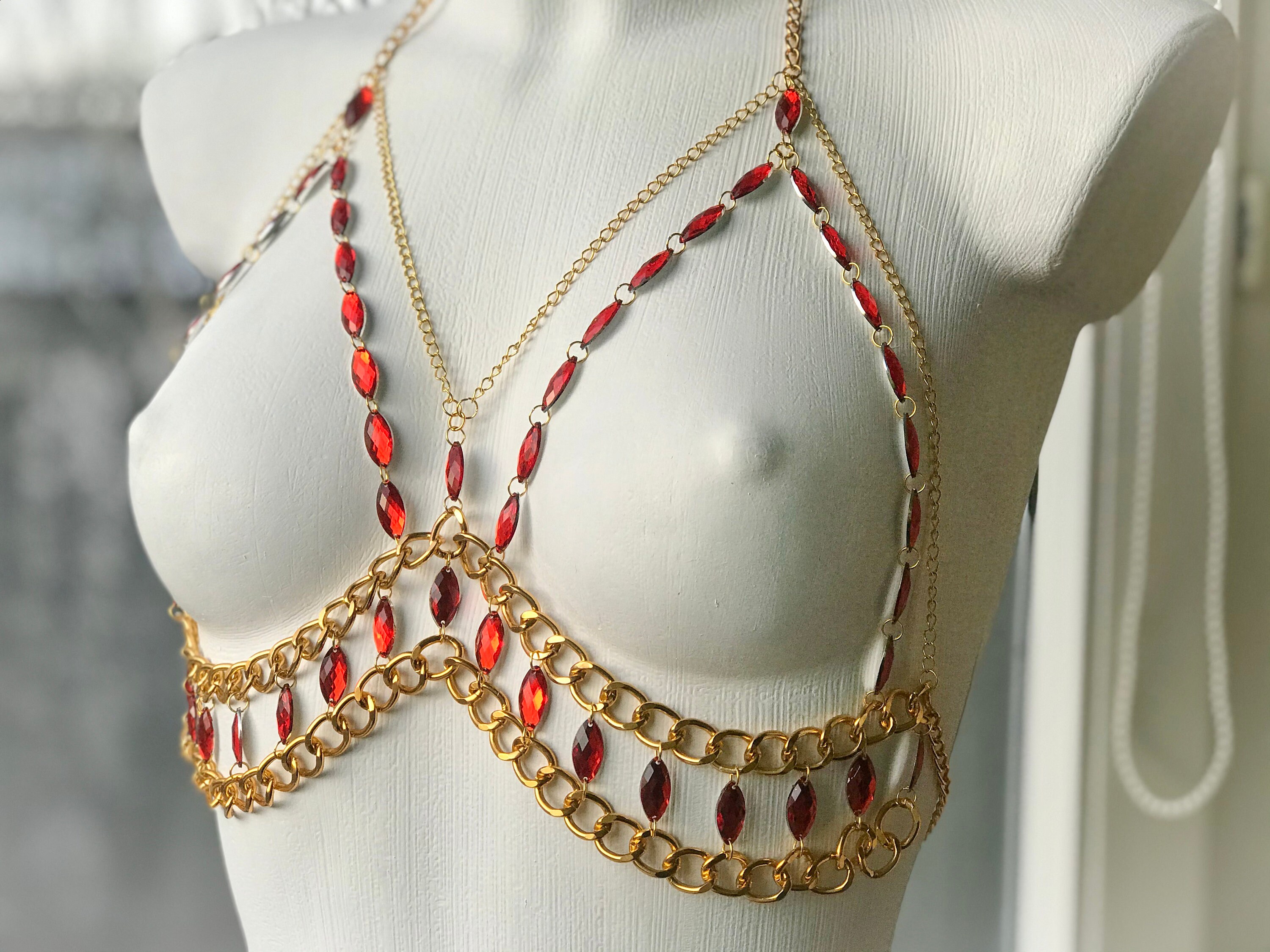 Red Siam Rhinestone Bra Chain Party Crystal Top Mermaid Etsy