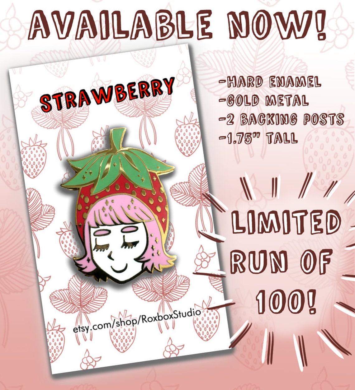 Strawberry Girl Enamel Pin - Etsy