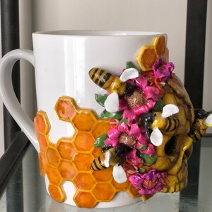 Honeycomb Beehive Skull Mug - Bee - Polymer Clay - Flowers - Sculpture ...