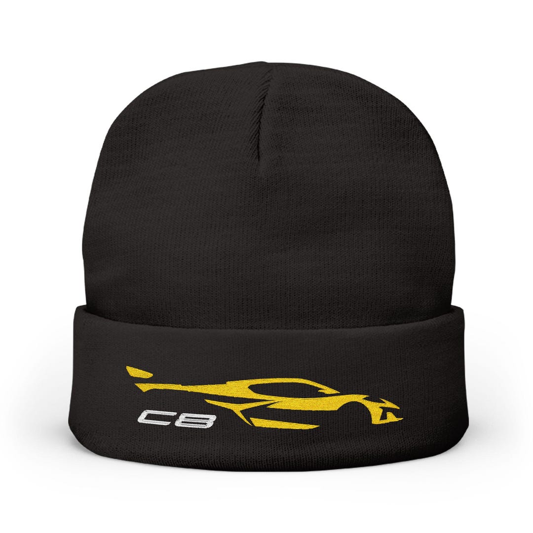 Corvette Yellow C8 Embroidery Winter Beanie, Knitted Hat, Cozy Cap ...