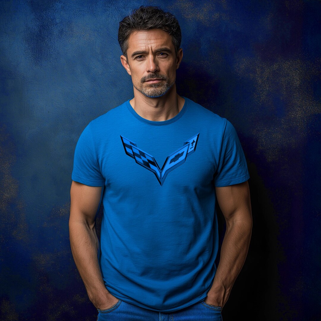 Corvette C7 Emblem, Blue Color on Color Logo, Bella+canvas, Soft Shirt ...