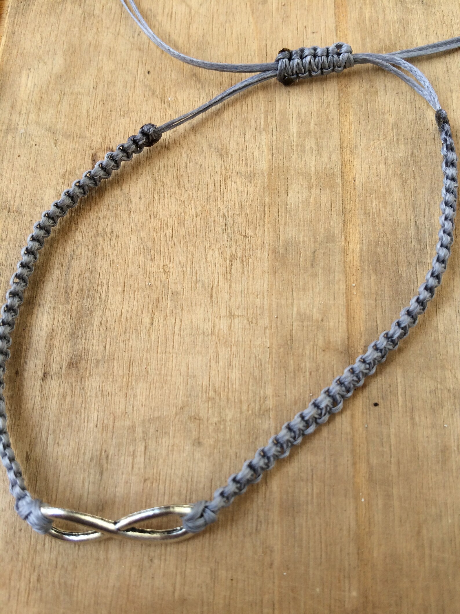 Gray Macrame Bracelet With Infinity Pendant / Handmade - Etsy